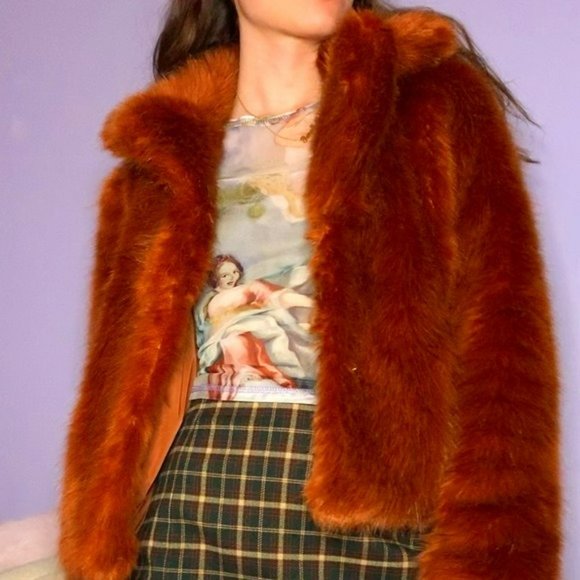 Zara | Jackets & Coats | Boho Chic Faux Fur Jacket In Rust Orange ...